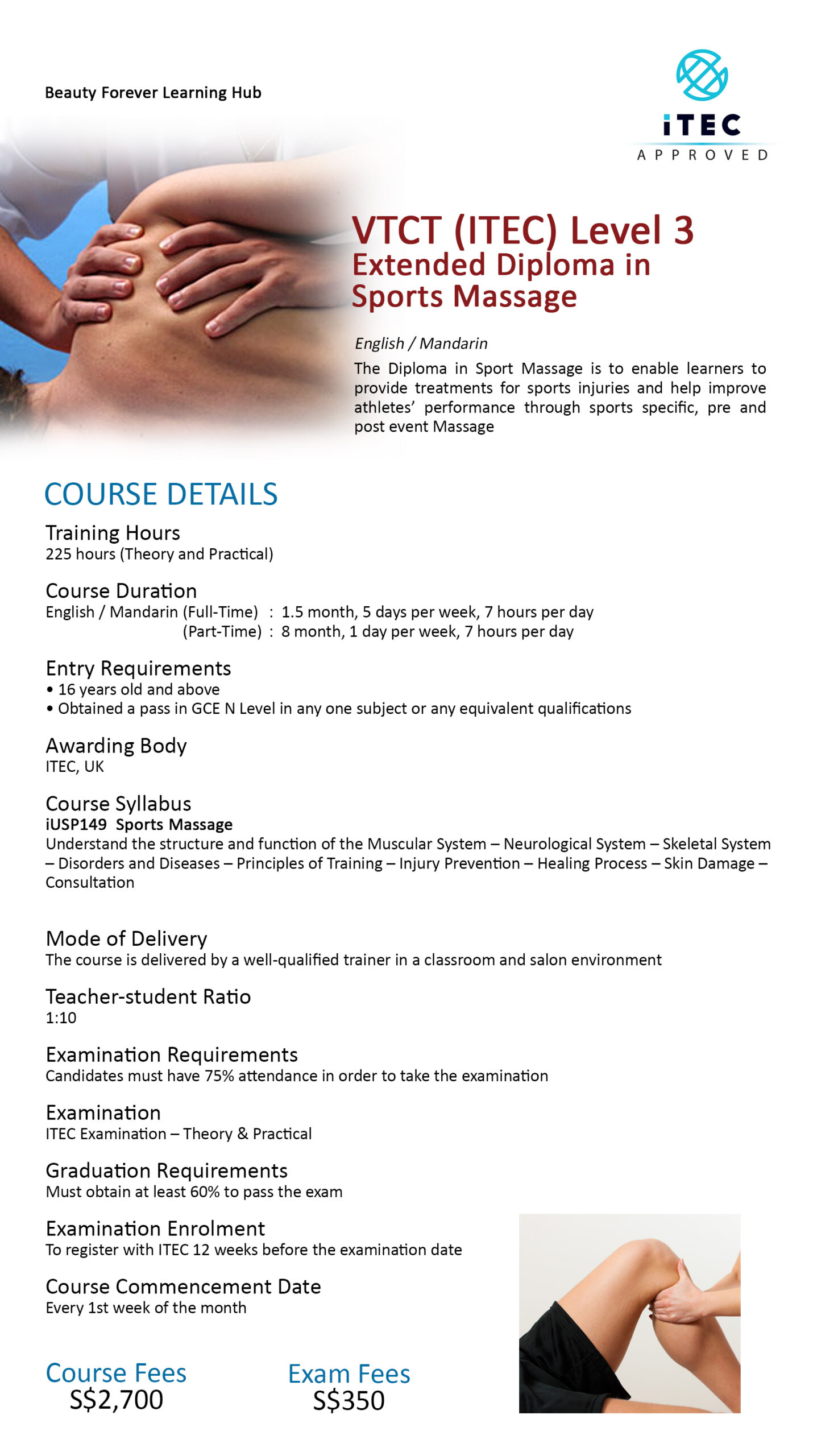 Vtct Itec Level 3 Extended Diploma In Sports Massage